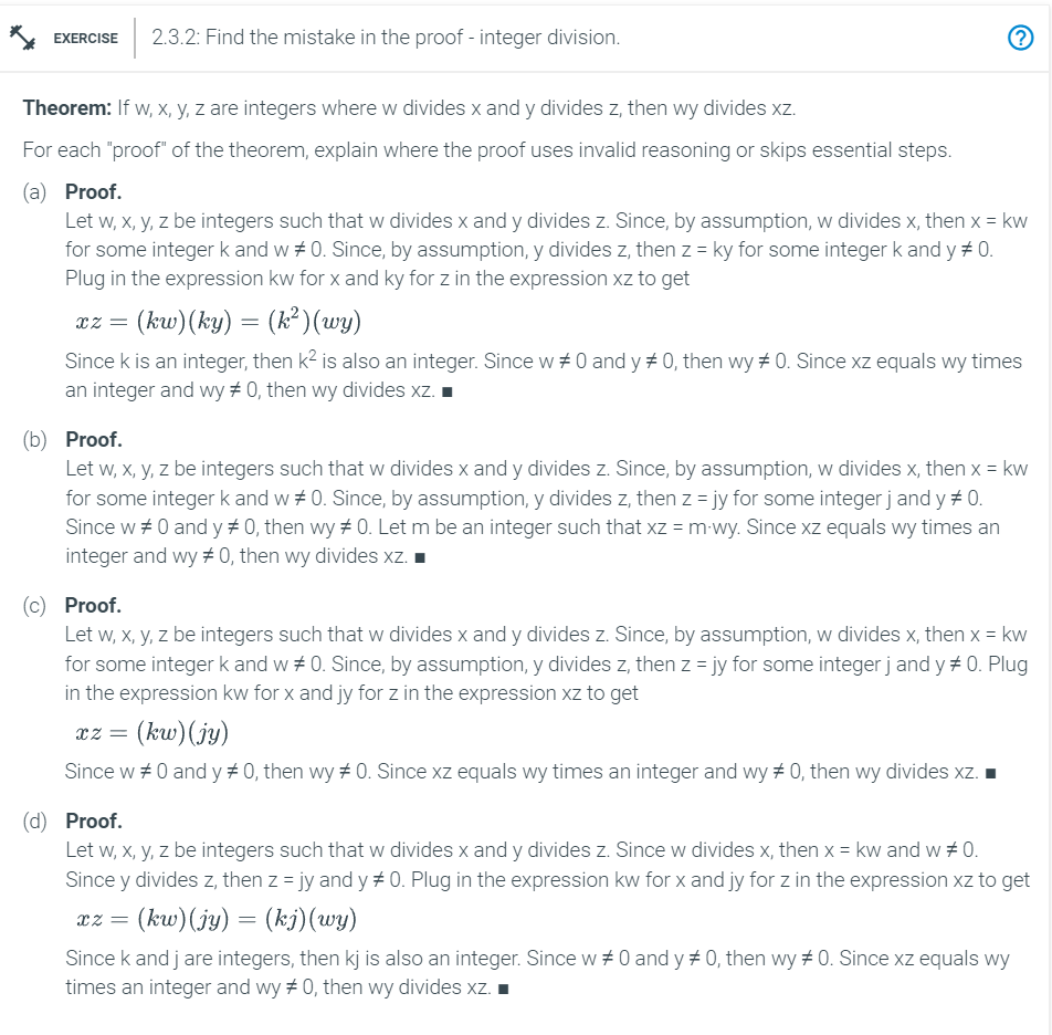 Solved Theorem: If w,x,y,z are integers where w divides x | Chegg.com