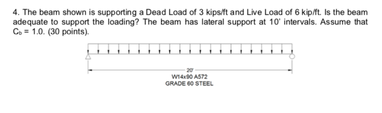 Solved 4. The beam shown is supporting a Dead Load of 3 | Chegg.com