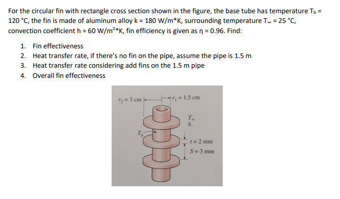 Solved For the circular fin with rectangle cross section | Chegg.com