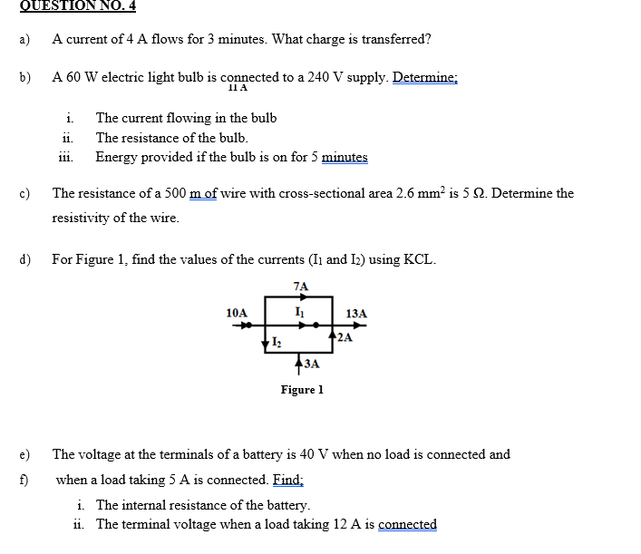 Solved a) A current of 4 A flows for 3 minutes. What charge | Chegg.com