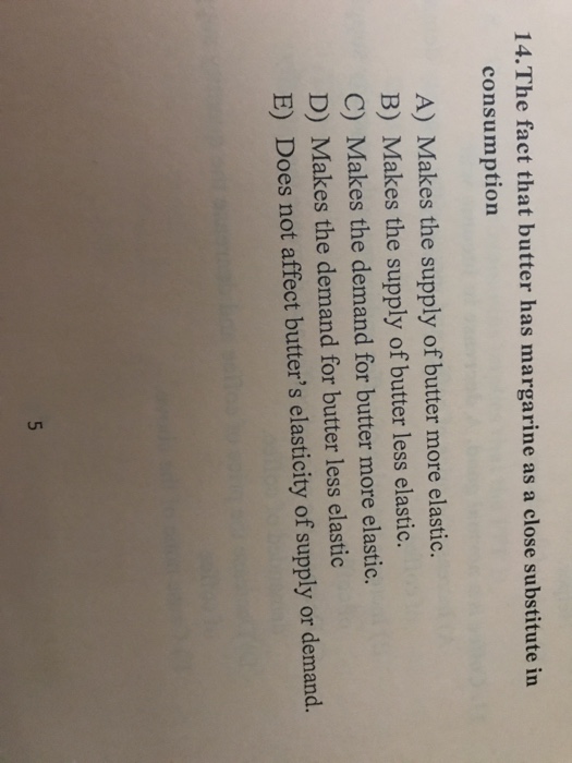 Solved 14.The fact that butter has margarine as a close | Chegg.com