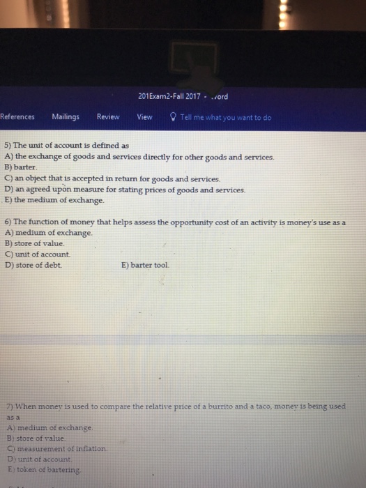 Solved 201Exam2-Fall 2017 -ord References Mailings Review | Chegg.com