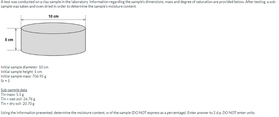 Solved Initial sample diameter: 10 cm Initial sample height: | Chegg.com