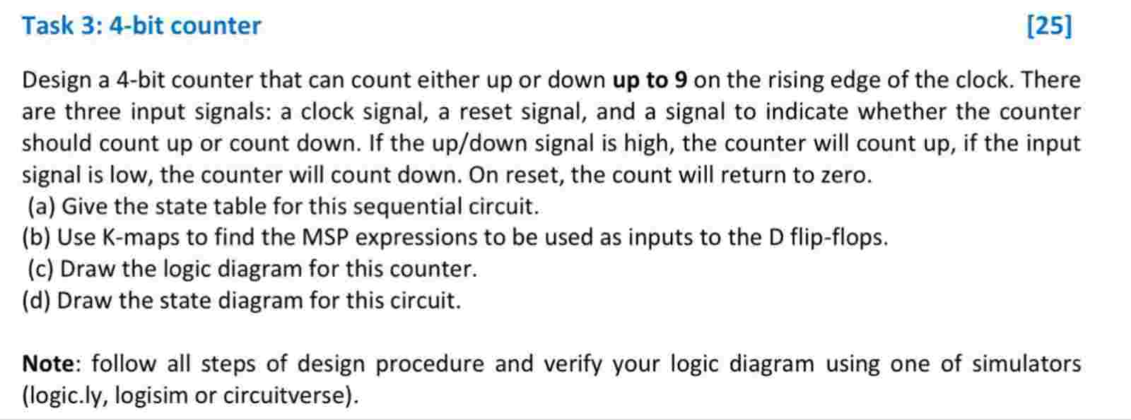 Solved Task 3: 4-bit counter Design a 4-bit counter that can | Chegg.com