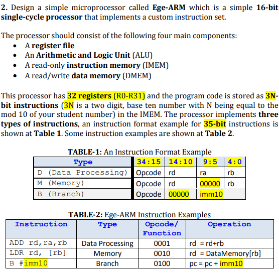 2. Design a simple microprocessor called Ege-ARM | Chegg.com