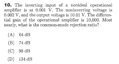 Solved 10. The inverting input of a nonideal operational | Chegg.com