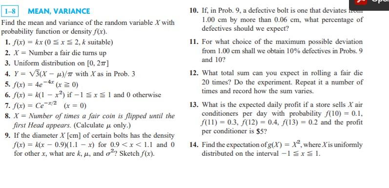 Solved 1-8 MEAN, VARIANCE Find the mean and variance of the | Chegg.com