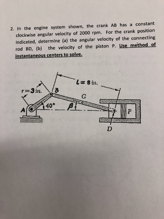 Solved 2. In the engine system shown, the crank AB has a | Chegg.com