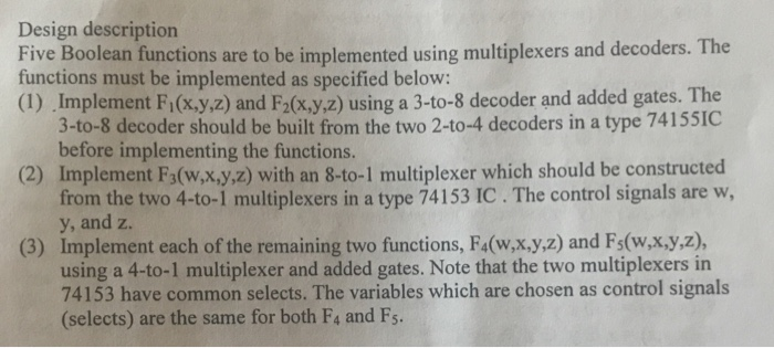 Solved Design description Five Boolean functions are to be | Chegg.com