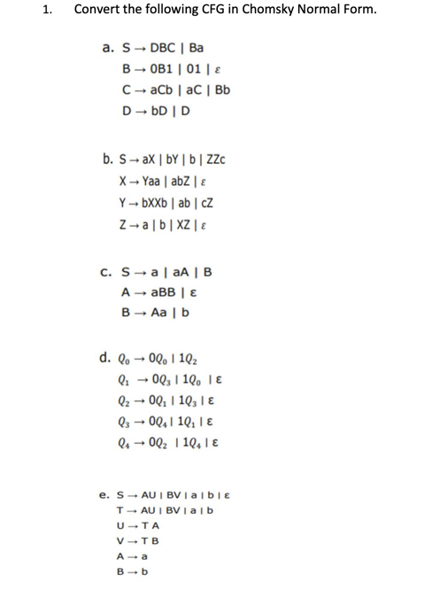 Solved Convert the following CFG in Chomsky Normal Form. a. | Chegg.com