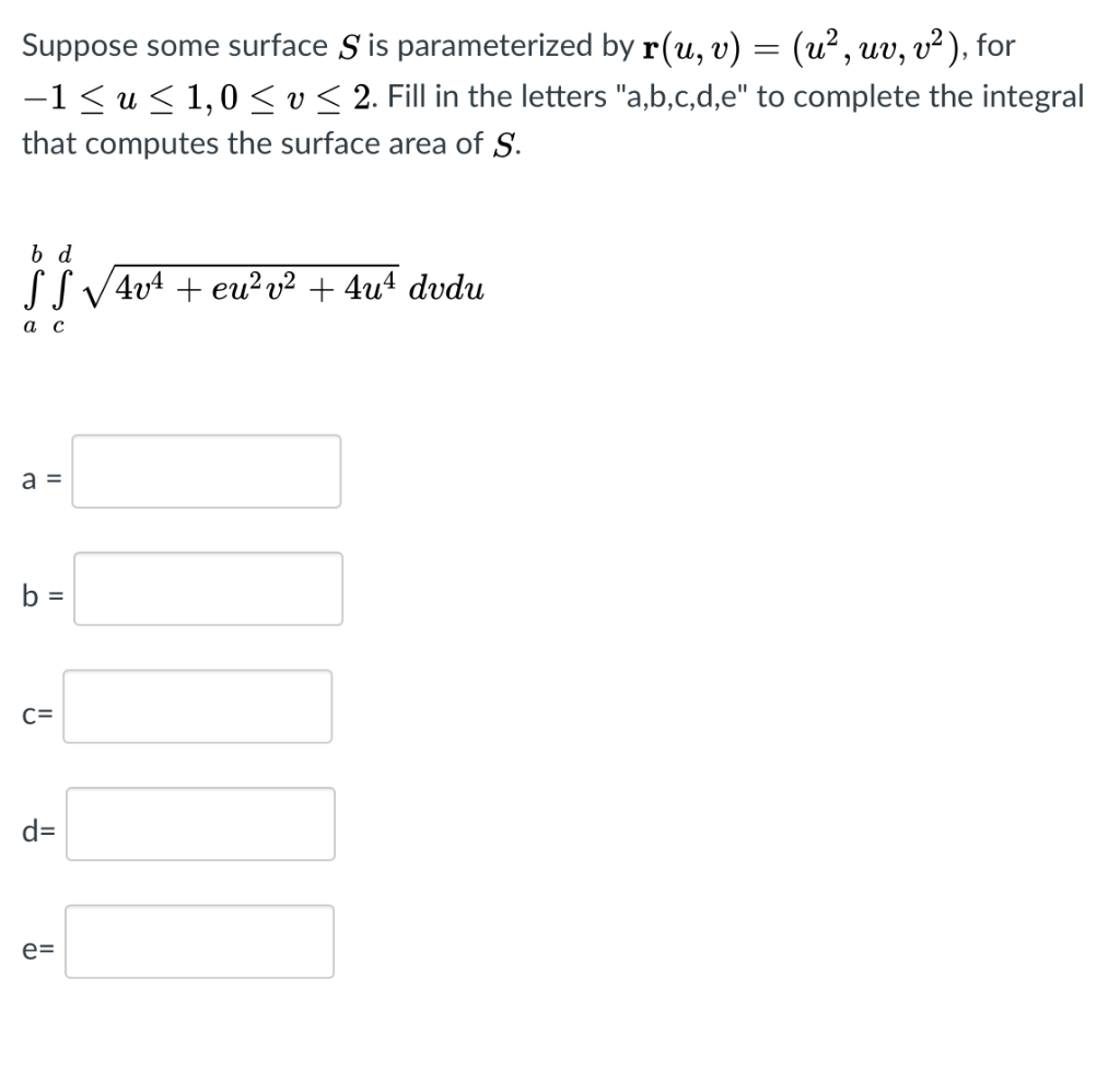 Solved Suppose some surface S is parameterized by r(u, v) = | Chegg.com