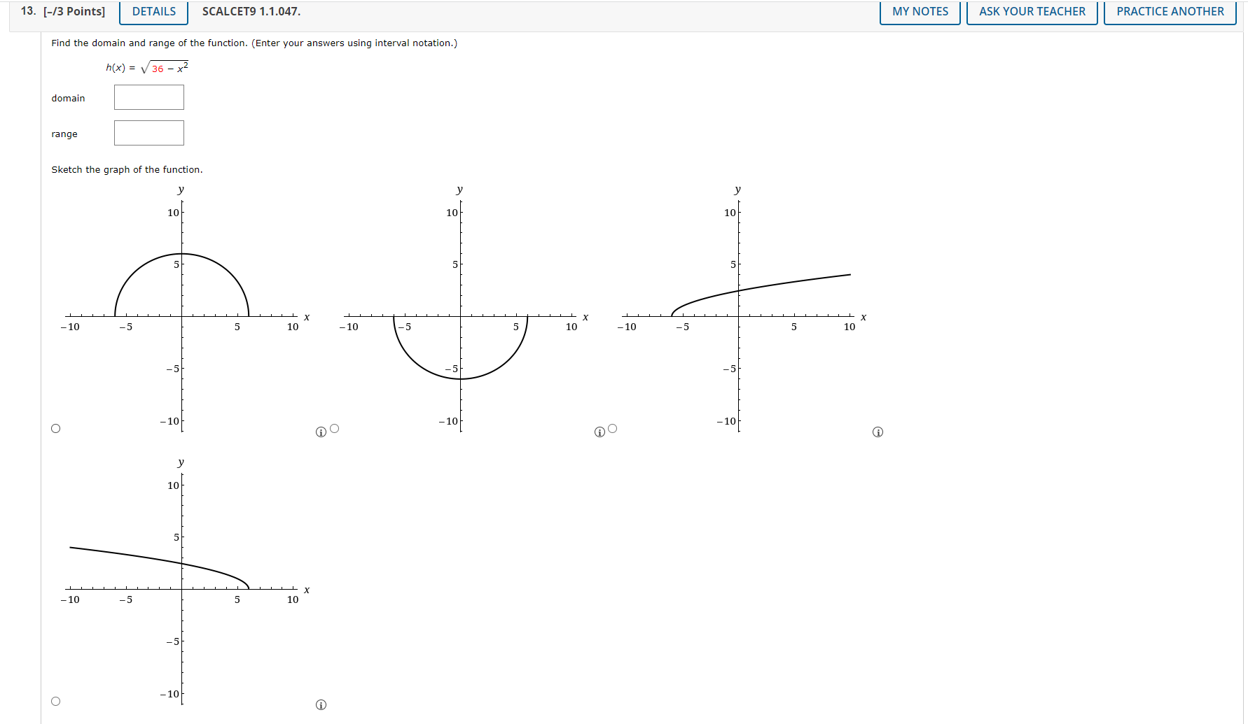 Solved [-/3 Points] SCALCET9 1.1.047. Find the domain and | Chegg.com
