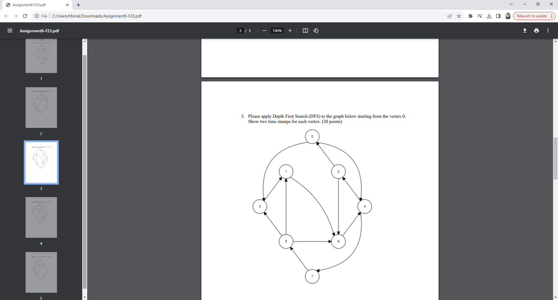 Solved 3. Please apply Depth First Search (DFS) to the graph | Chegg.com