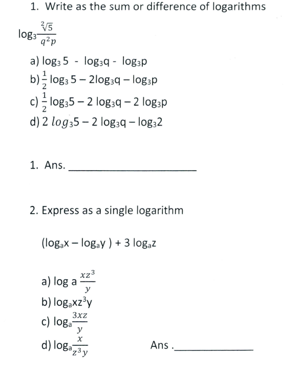 Solved 1. Write as the sum or difference of logarithms 25 | Chegg.com