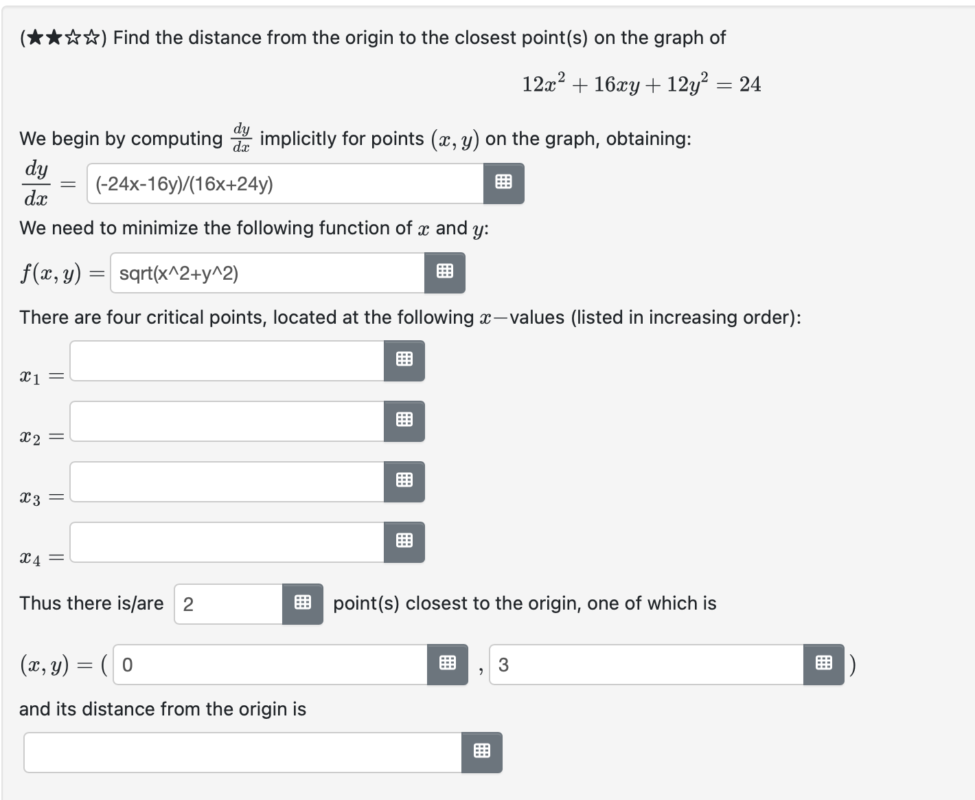 Solved Find the distance from the origin to the closest | Chegg.com