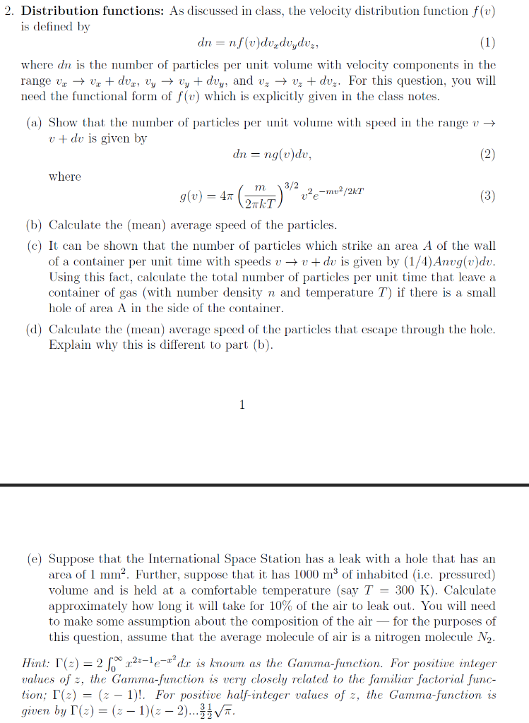 Solved 2. Distribution functions: As discussed in class, the | Chegg.com