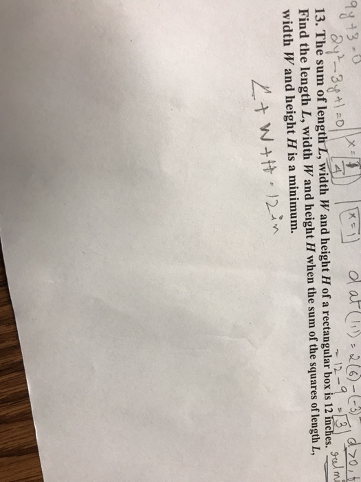 Solved The sum of length L width w and height of a | Chegg.com