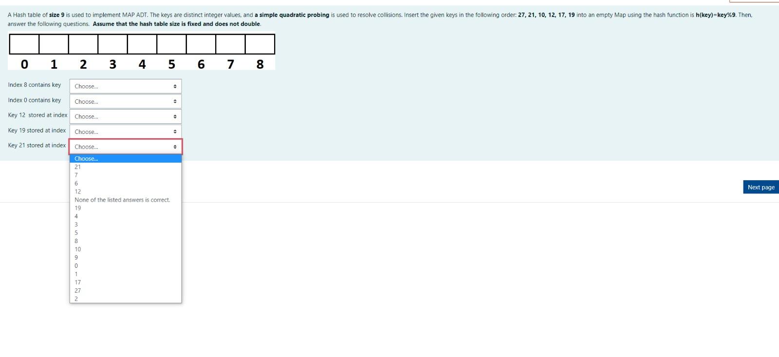 Solved A Hash table of size 9 is used to implement MAP ADT. | Chegg.com