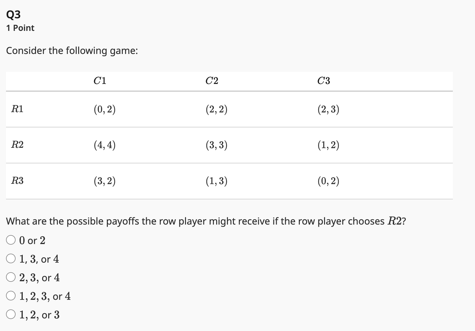Solved Q3 1 Point Consider the following game: What are the | Chegg.com