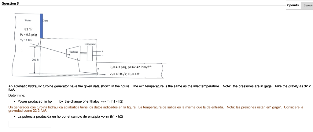 Solved Question 3 2 points ft/s2. Determine: - Power | Chegg.com