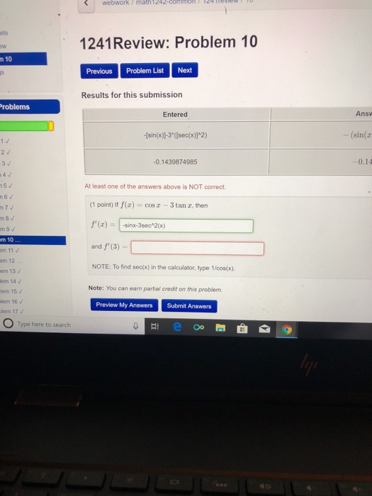 Solved ets 1241Review: Problem 10 m 10 Previous Problem List | Chegg.com