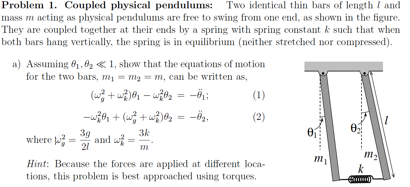 Solved Problem 1. Coupled physical pendulums: Two identical | Chegg.com