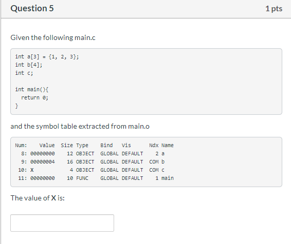 Solved Question 5 1 pts Given the following main.c int a[3] | Chegg.com