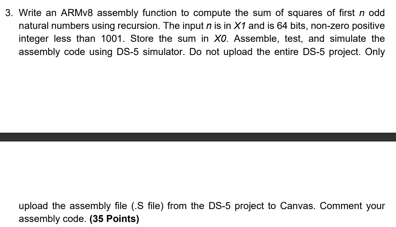 Solved 3. Write an ARMv8 assembly function to compute the | Chegg.com