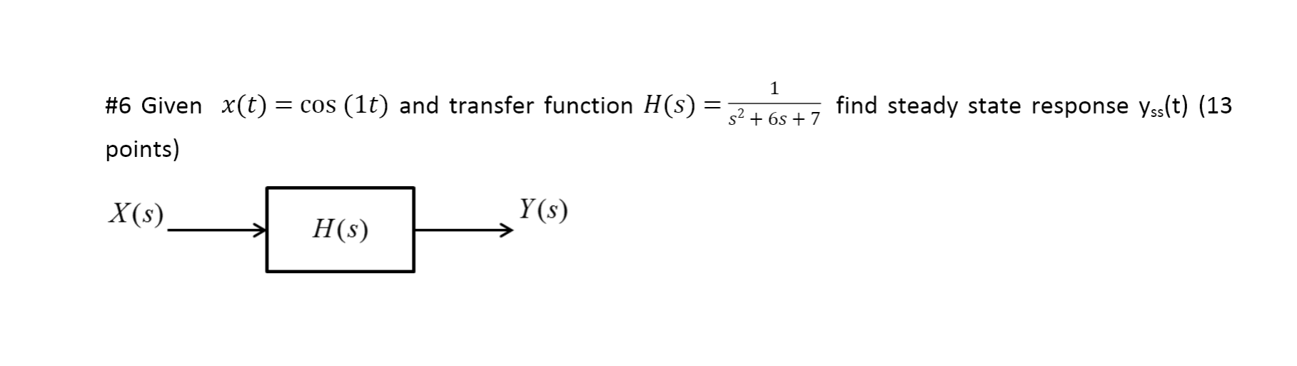 Solved 1 #6 Given x(t) = cos (1t) and transfer function H(s) | Chegg.com