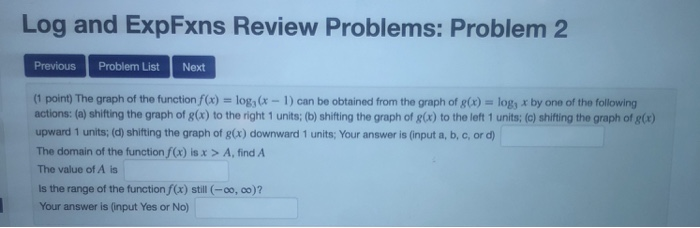 Solved Log and ExpFxns Review Problems: Problem 15 Previous | Chegg.com