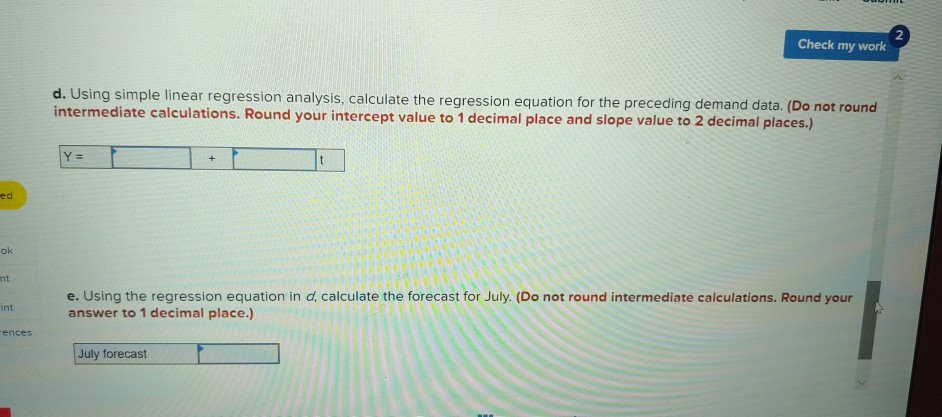 Solved Check my work d. Using simple linear regression | Chegg.com