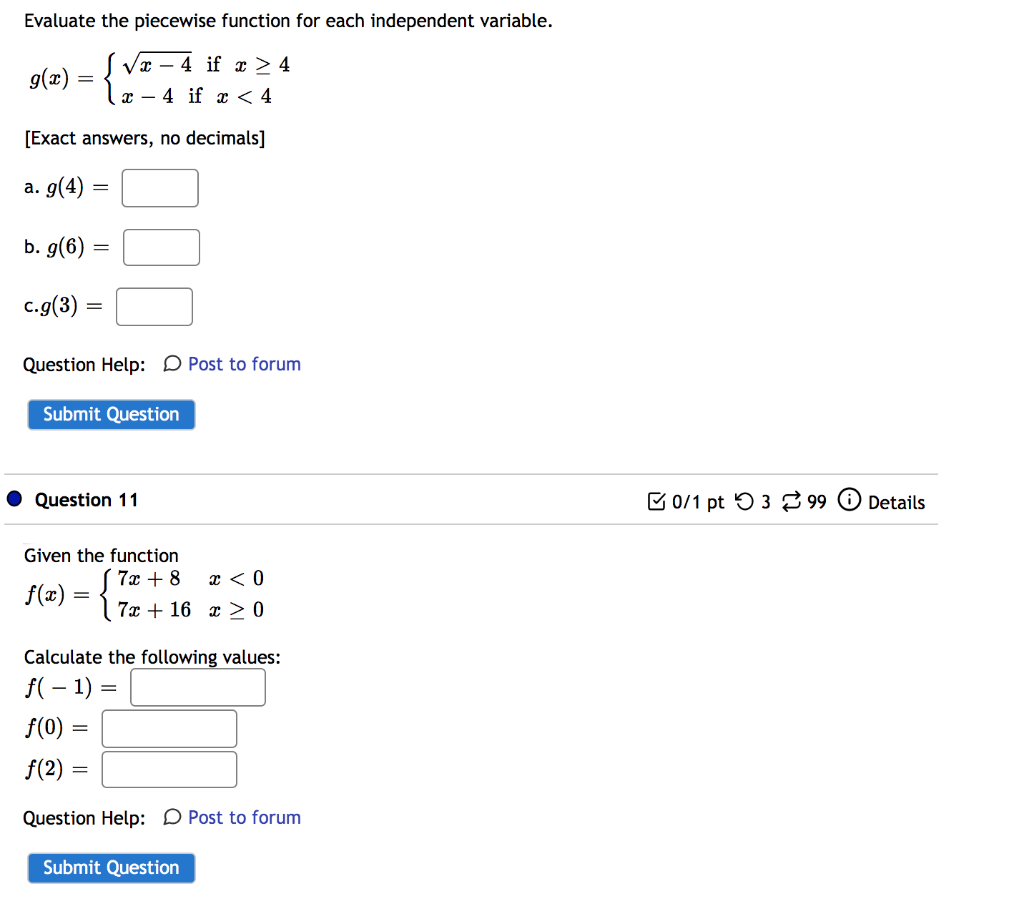 Solved Evaluate the piecewise function for each independent | Chegg.com