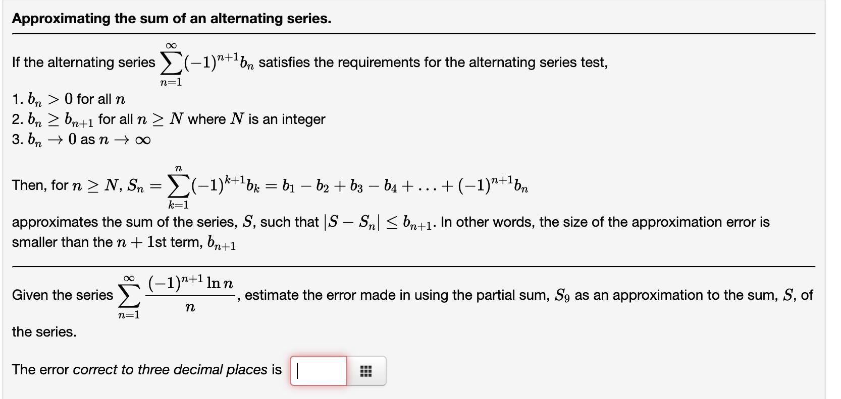 Solved Approximating the sum of an alternating series. n If | Chegg.com