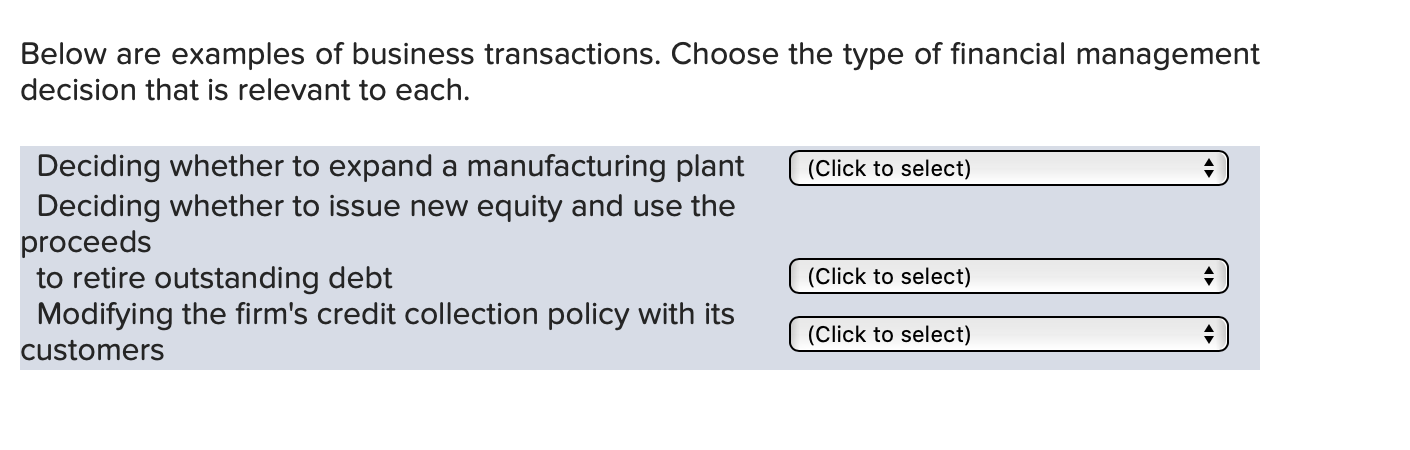 Solved Below are examples of business transactions. Choose | Chegg.com