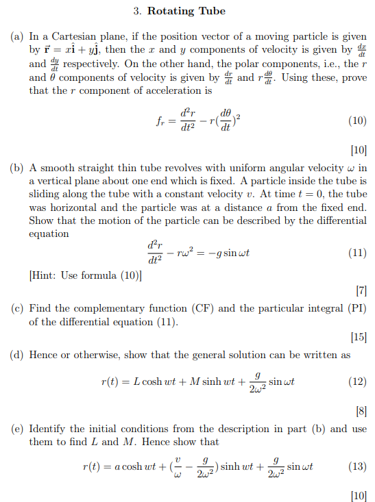 Solved 3. Rotating Tube (a) In a Cartesian plane, if the | Chegg.com