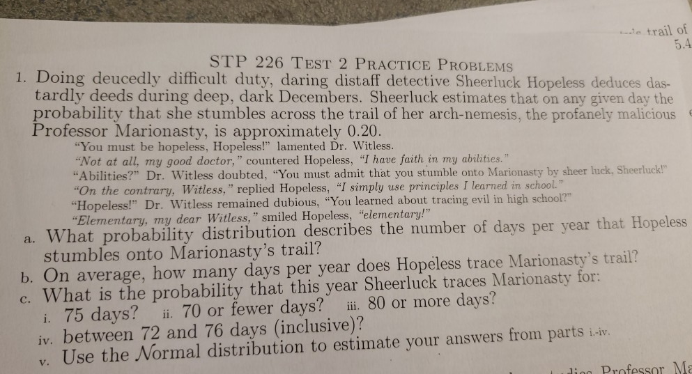 5.4 do trail of STP 226 TEST 2 PRACTICE PROBLEMS 1. | Chegg.com