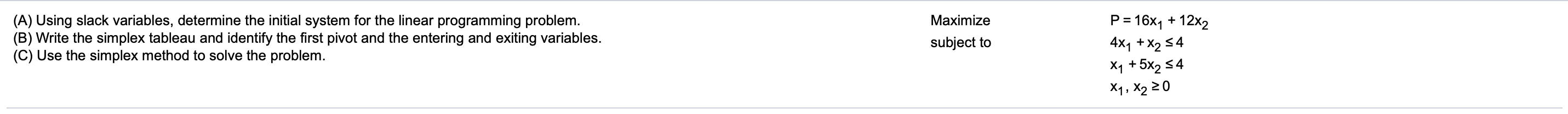 Solved (A) Using slack variables, determine the initial | Chegg.com