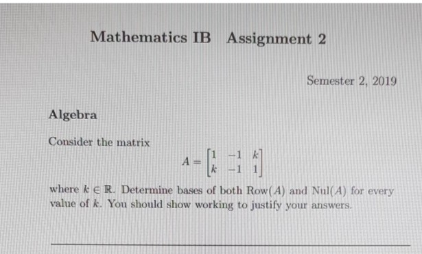 Solved Mathematics IB Assignment 2 Semester 2, 2019 Algebra | Chegg.com
