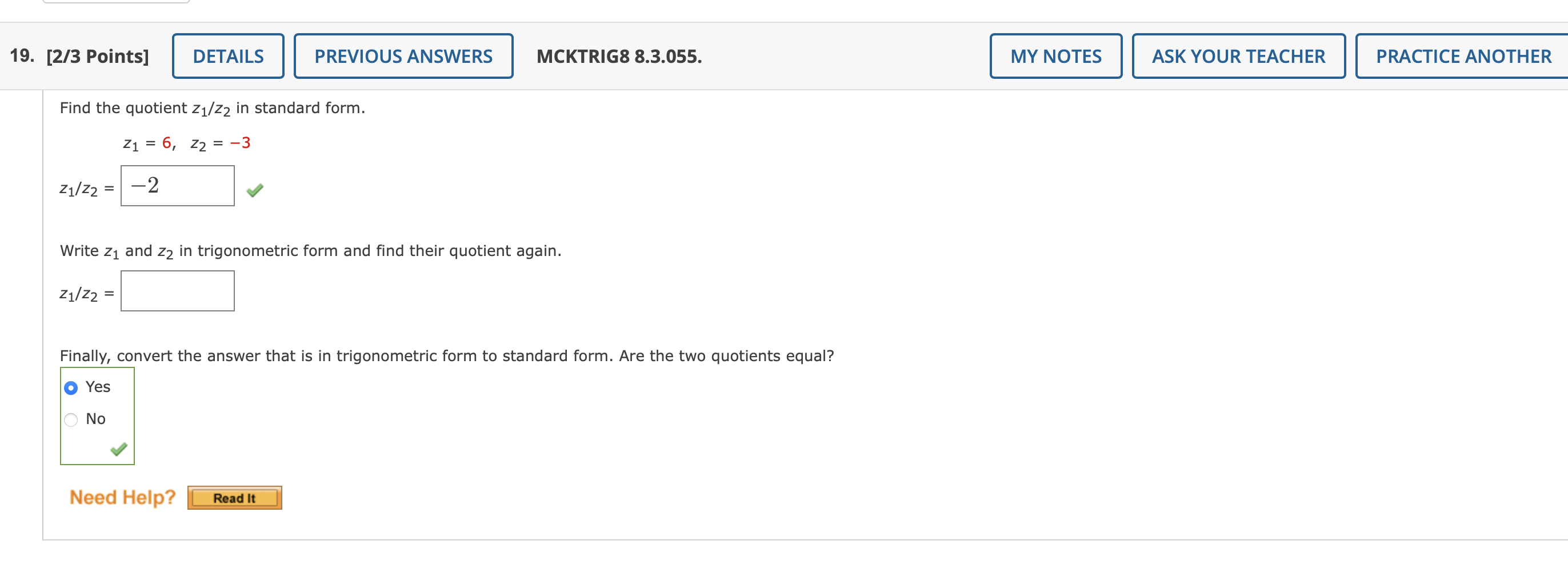 Solved 19. [2/3 Points] DETAILS PREVIOUS ANSWERS MCKTRIG8 | Chegg.com