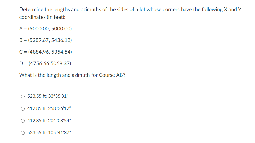 Solved Determine the lengths and azimuths of the sides of a | Chegg.com