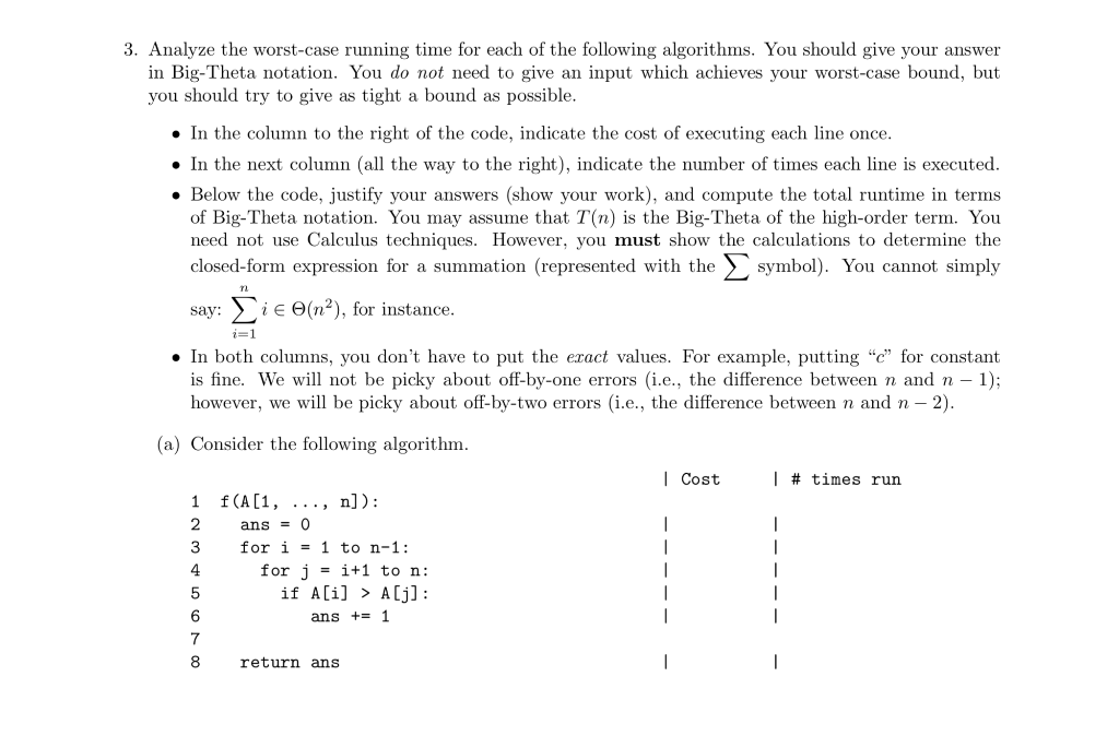 Solved n2 3. Analyze the worst-case running time for each of | Chegg.com