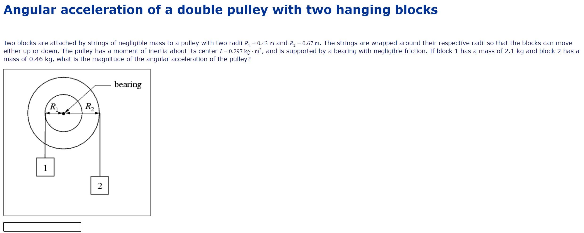 Solved Angular acceleration of a double pulley with two | Chegg.com