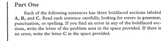 Part One Each of the following sentences has three | Chegg.com