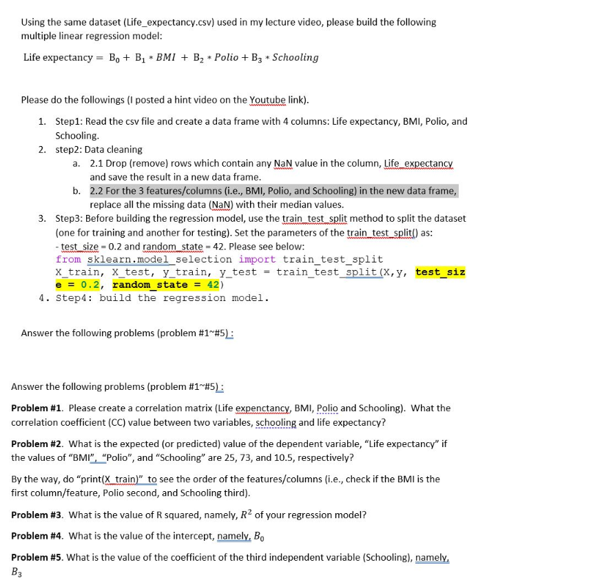 Solved Using the same dataset (Life_expectancy.csv) used in | Chegg.com