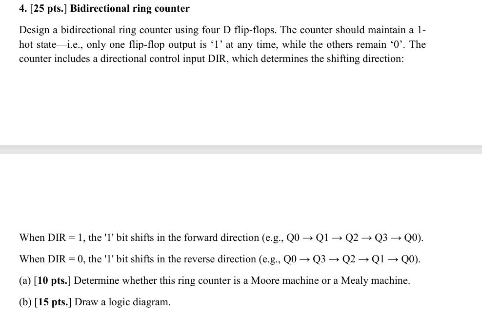 Solved [25 pts.] ﻿Bidirectional ring counterDesign a | Chegg.com