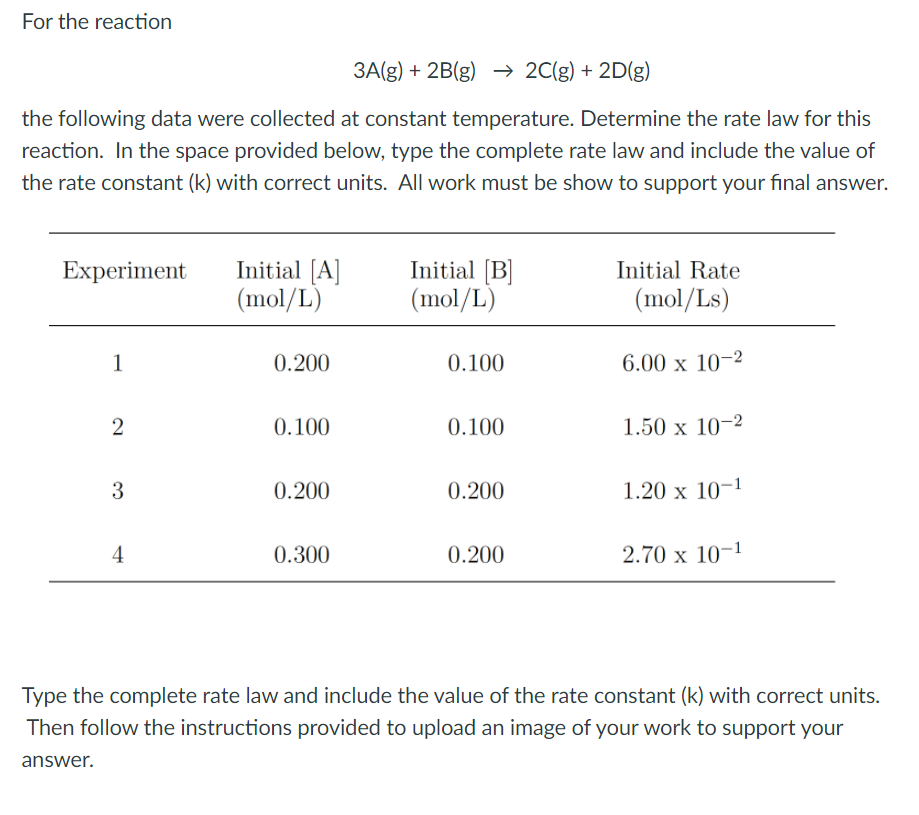 Solved For the reaction 3A(g) + 2B(g) → 2C(g) + 2D(g) the | Chegg.com