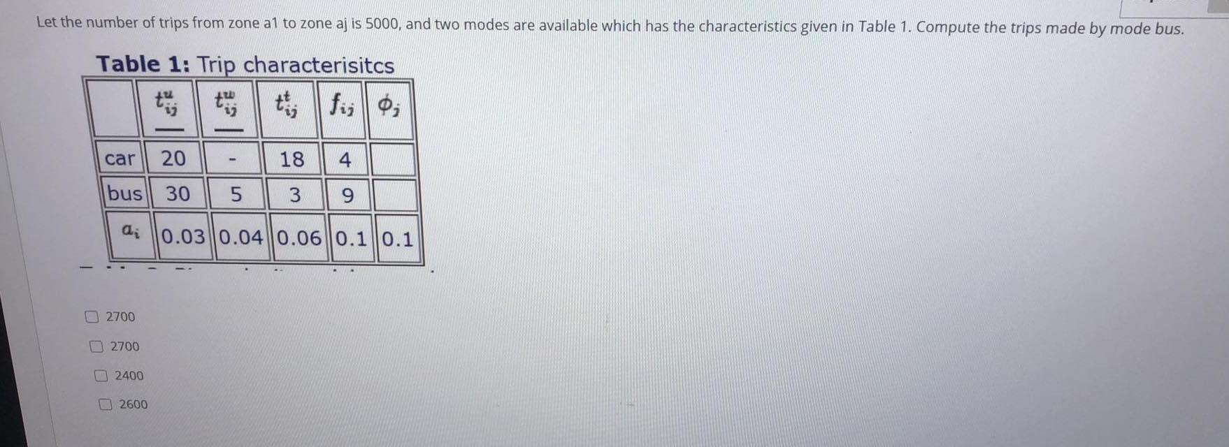 Solved Let the number of trips from zone a1 to zone aj is | Chegg.com