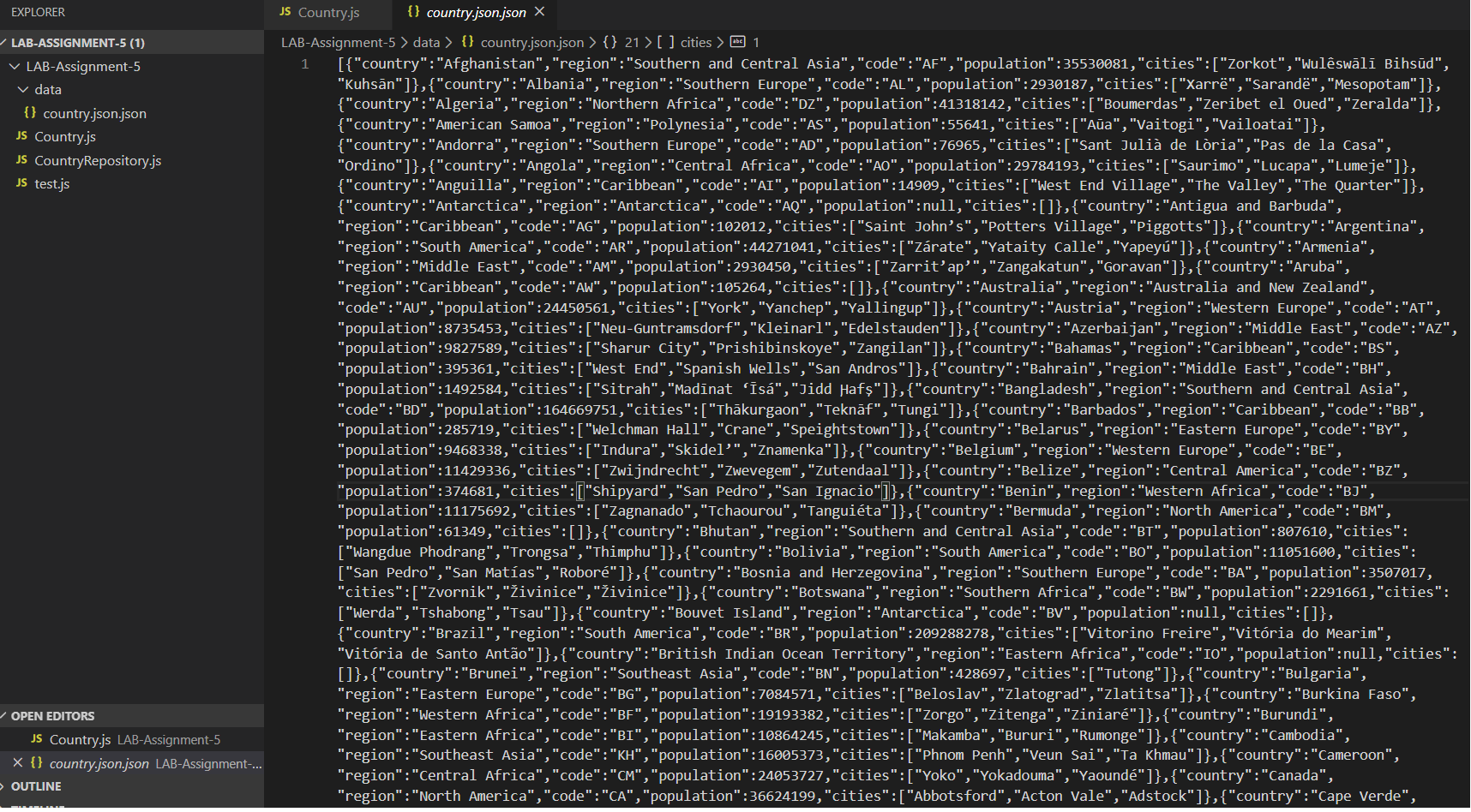 A. This class uses the countries.json file. Use path | Chegg.com