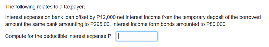 Solved The following relates to a taxpayer: Interest expense | Chegg.com