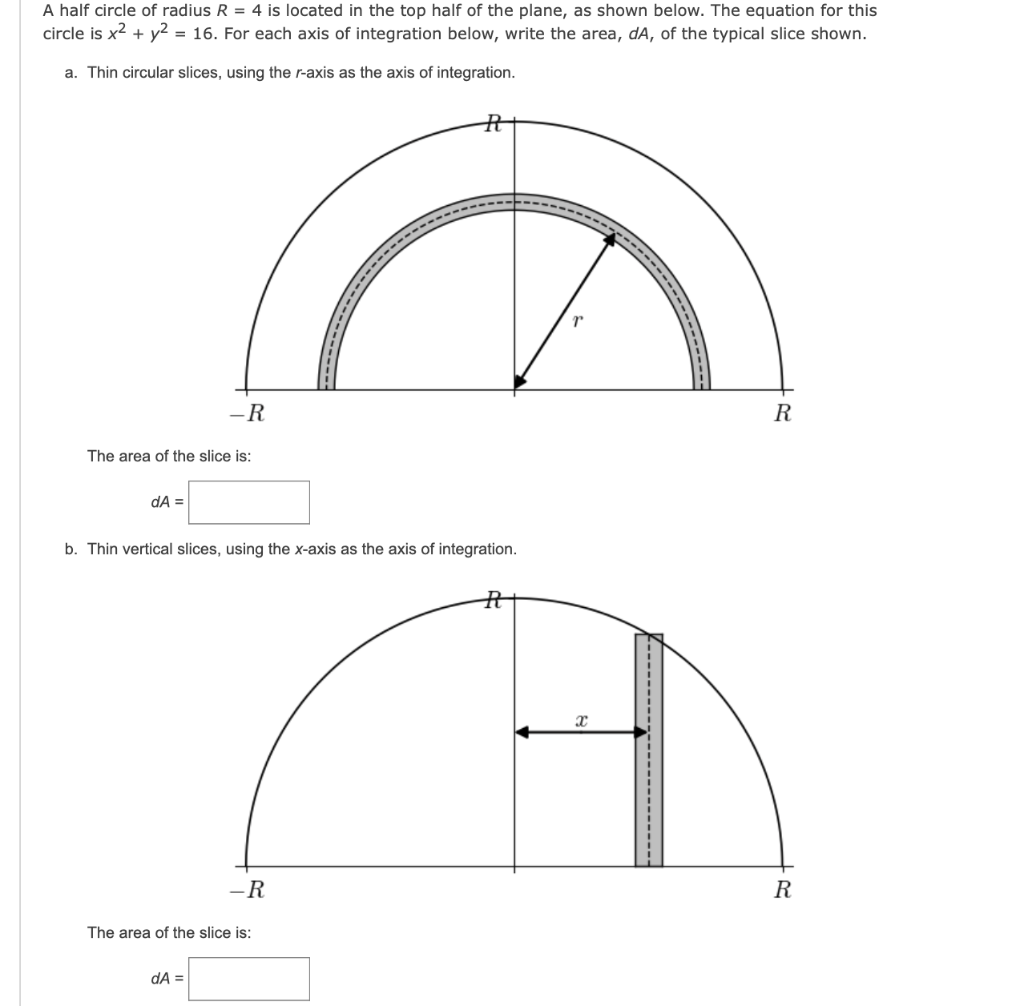 Solved A half circle of radius R = 4 is located in the top | Chegg.com
